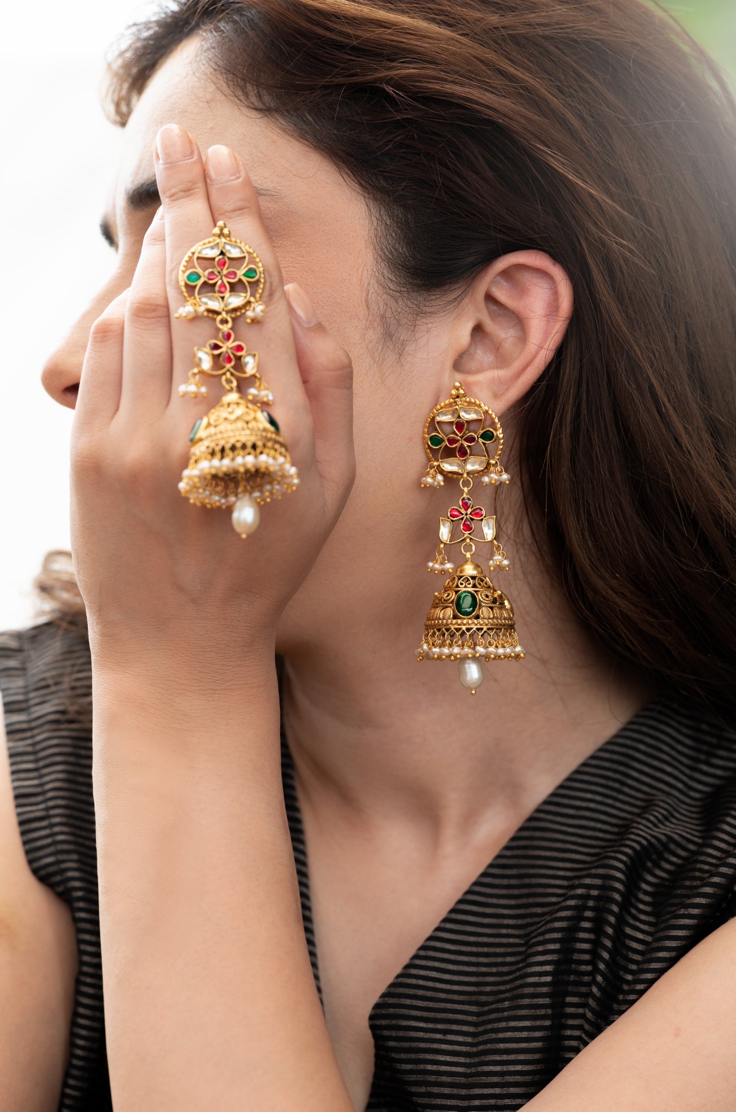 Aubrey Temple Jhumkas Fine Silver Earrings – Do Taara