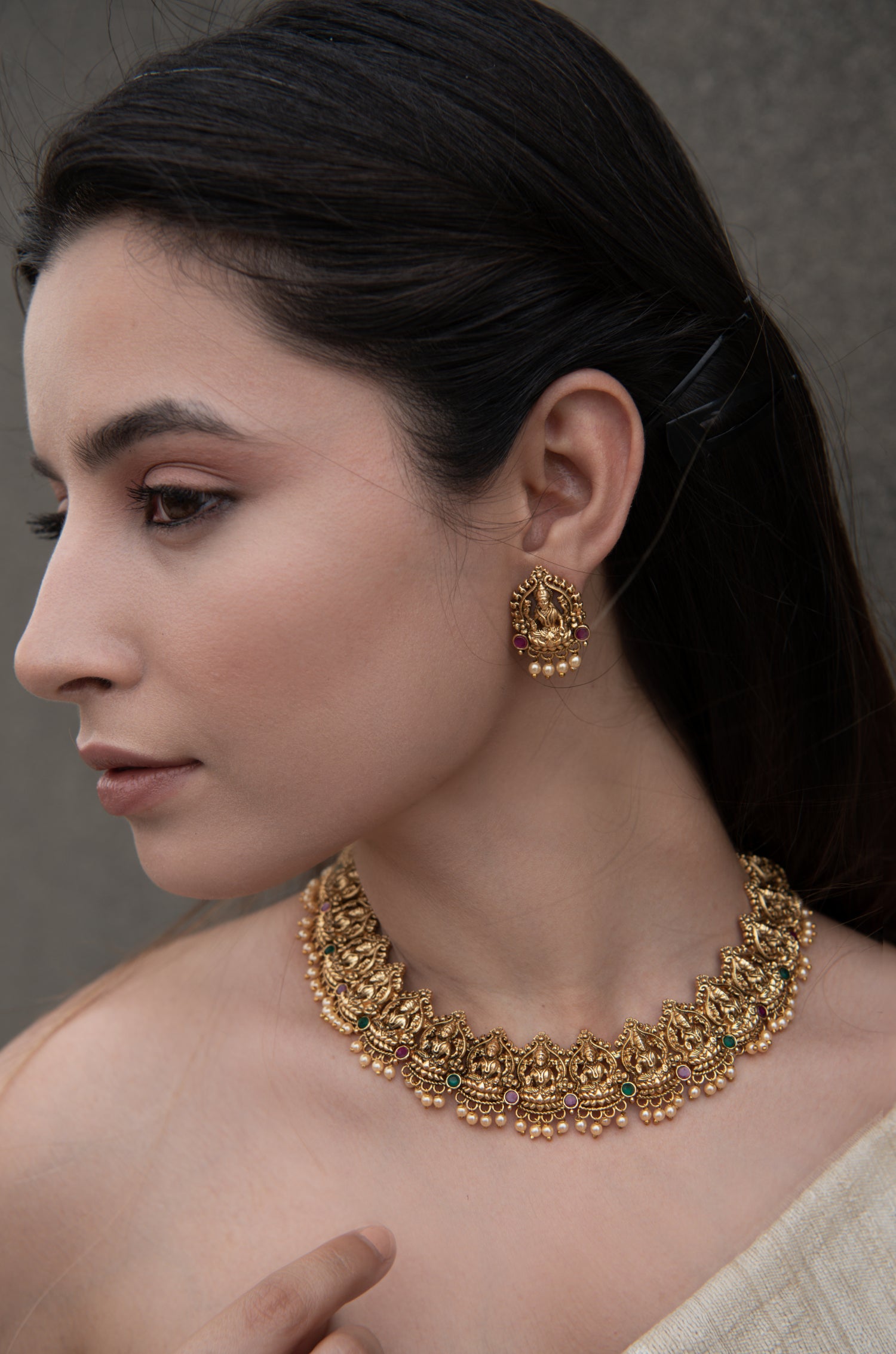Mahika Temple Work Necklace Set – Do Taara